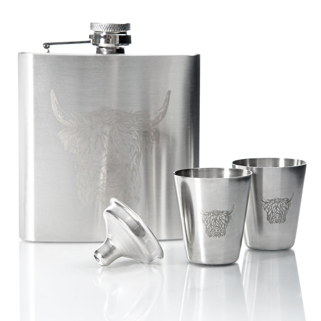 Highland Cow Hip Flask & Cup Set | Gretna Green Shopping
